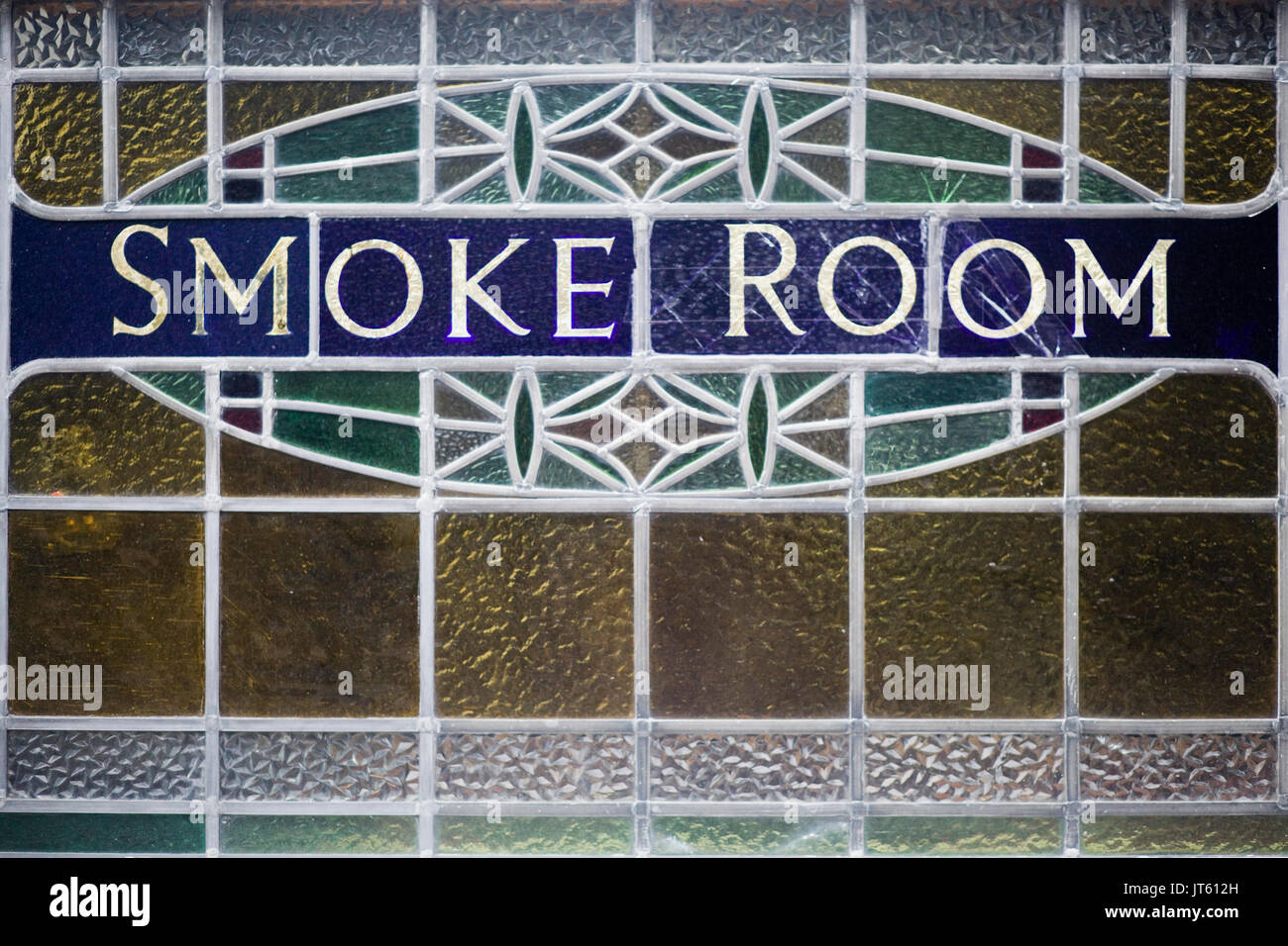 stained glass smoke room sign Stock Photo - Alamy