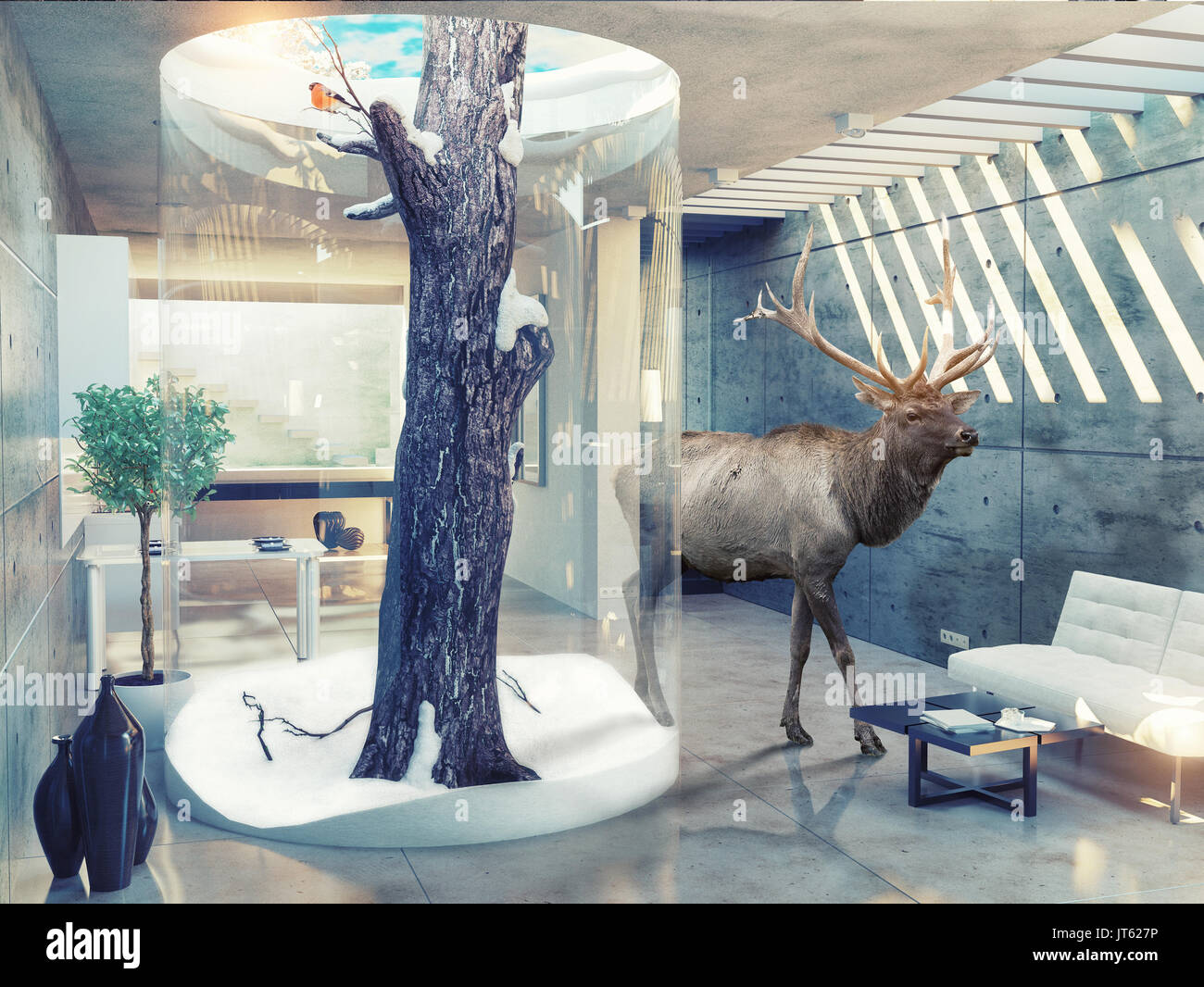 the wild deer in the luxury design room. 3d elements and photo ...