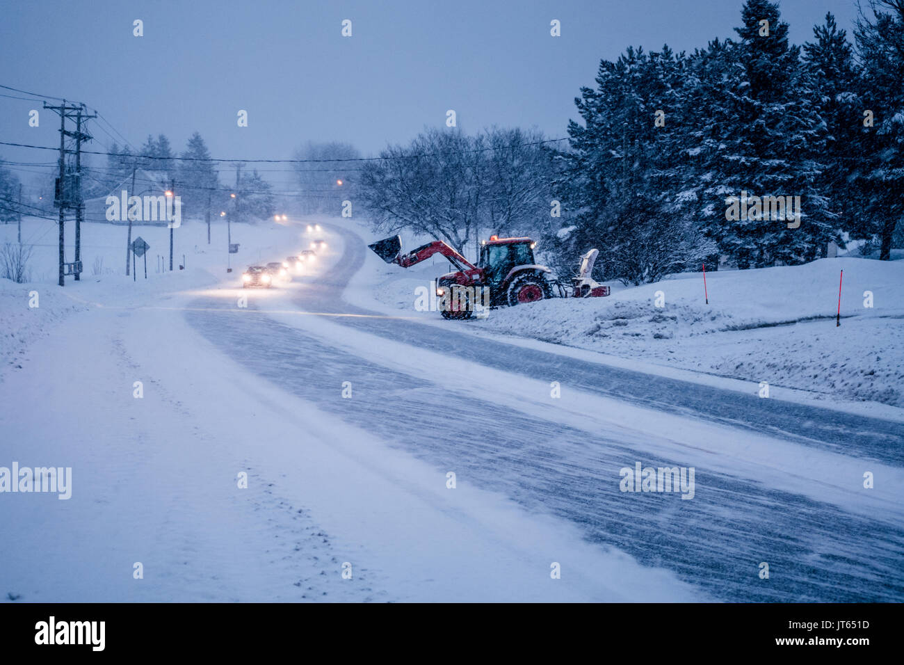 Blizzard on the Road during a Cold Winter Evening in Gaspe, Quebec ...