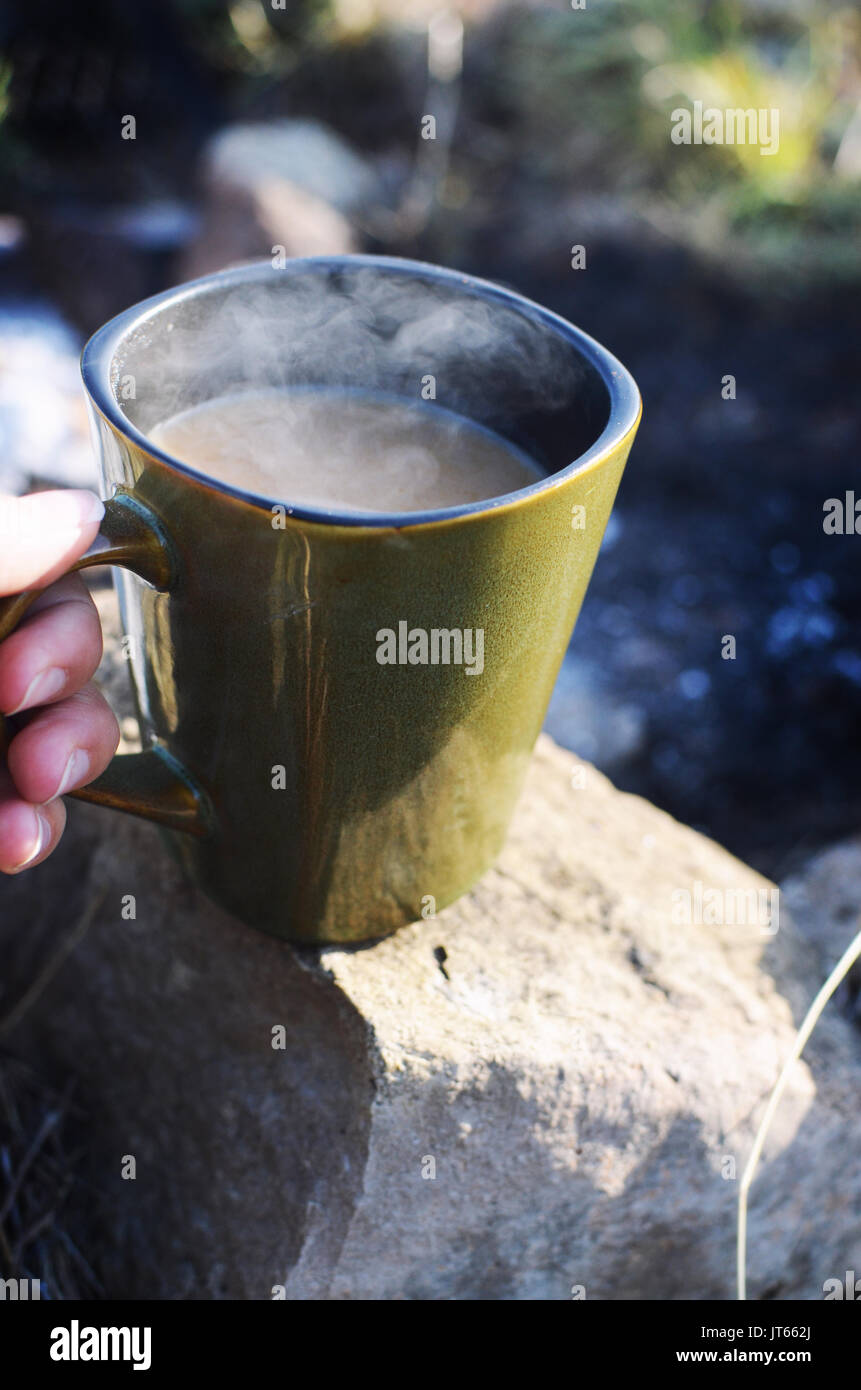 Outdoors Steaming Coffee