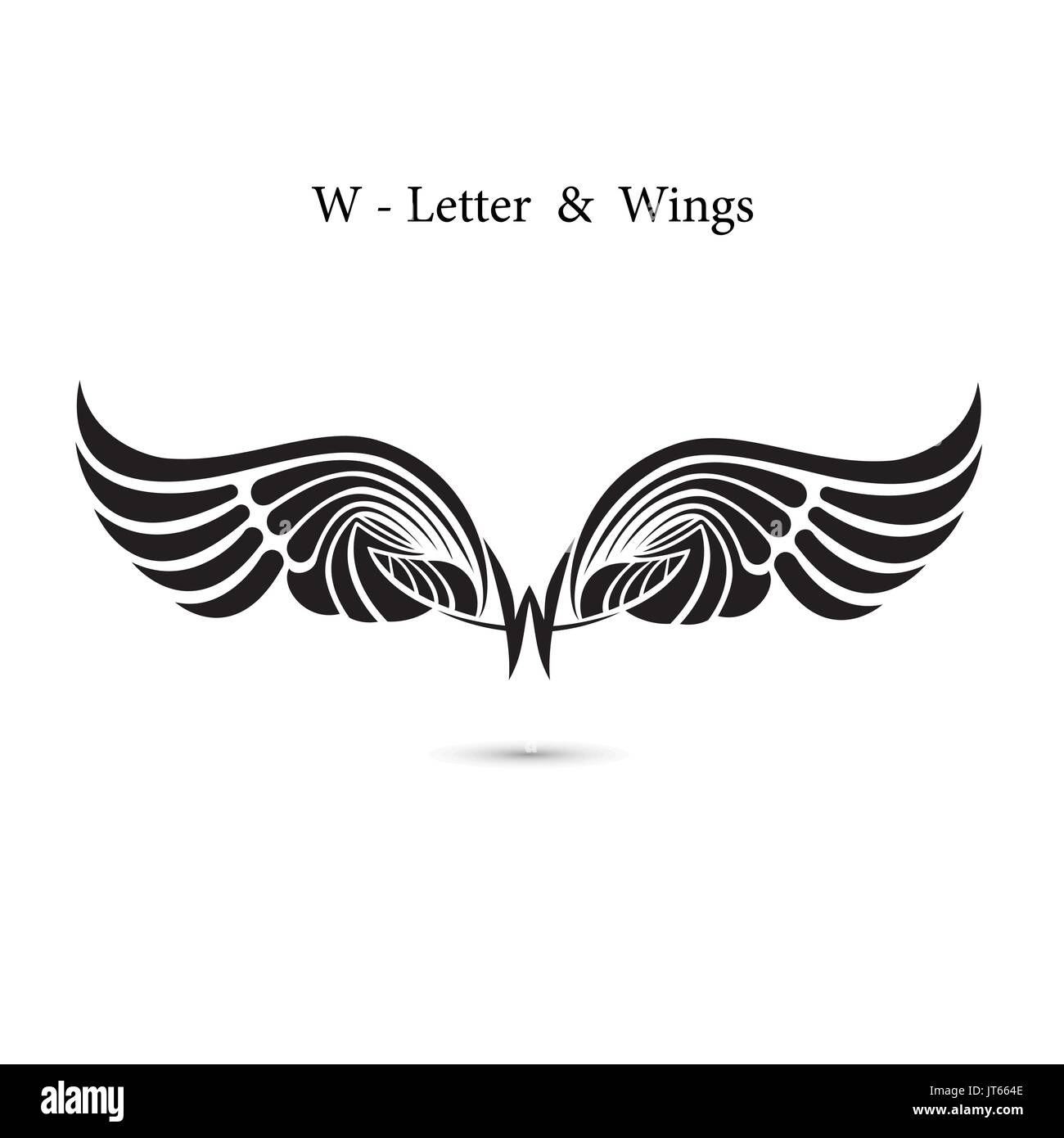 W-letter sign and angel wings.Monogram wing logo mockup.Classic emblem ...