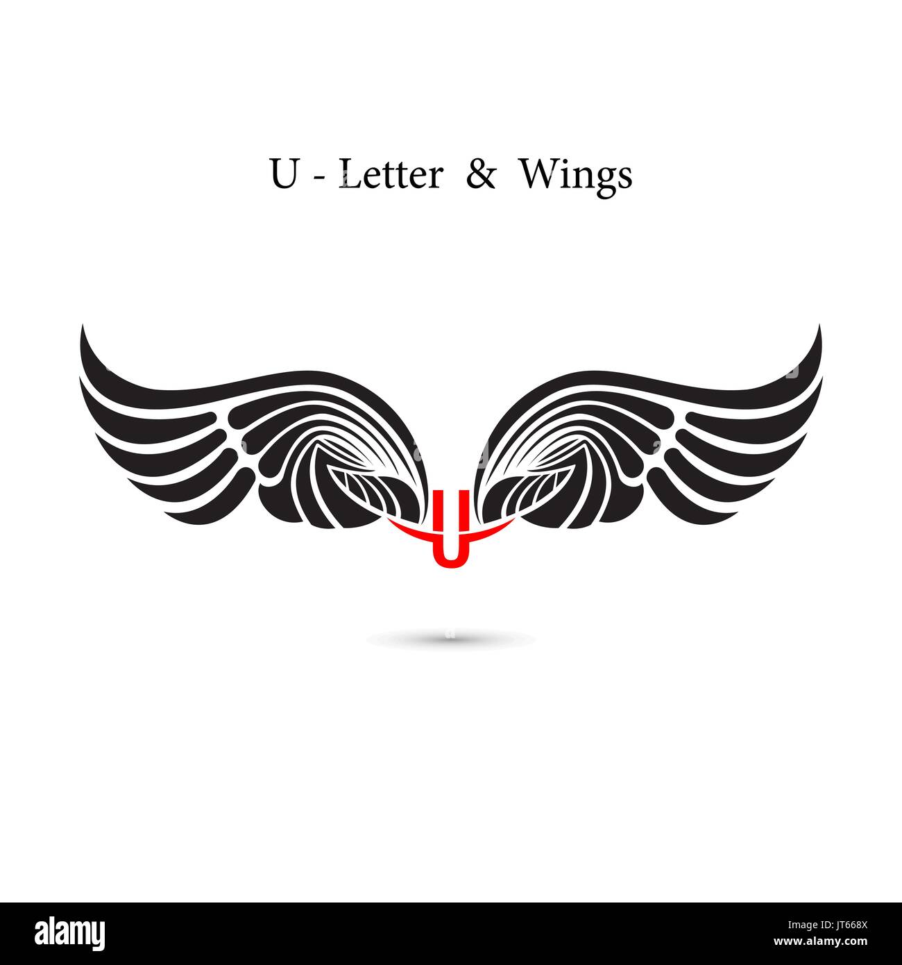 U-letter sign and angel wings.Monogram wing logo mockup.Classic emblem ...