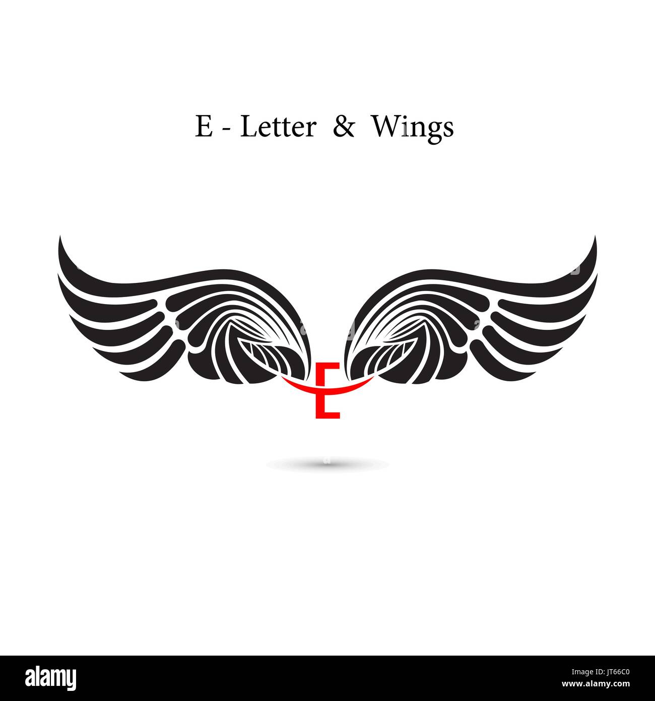 E-letter sign and angel wings.Monogram wing logo mockup.Classic emblem ...