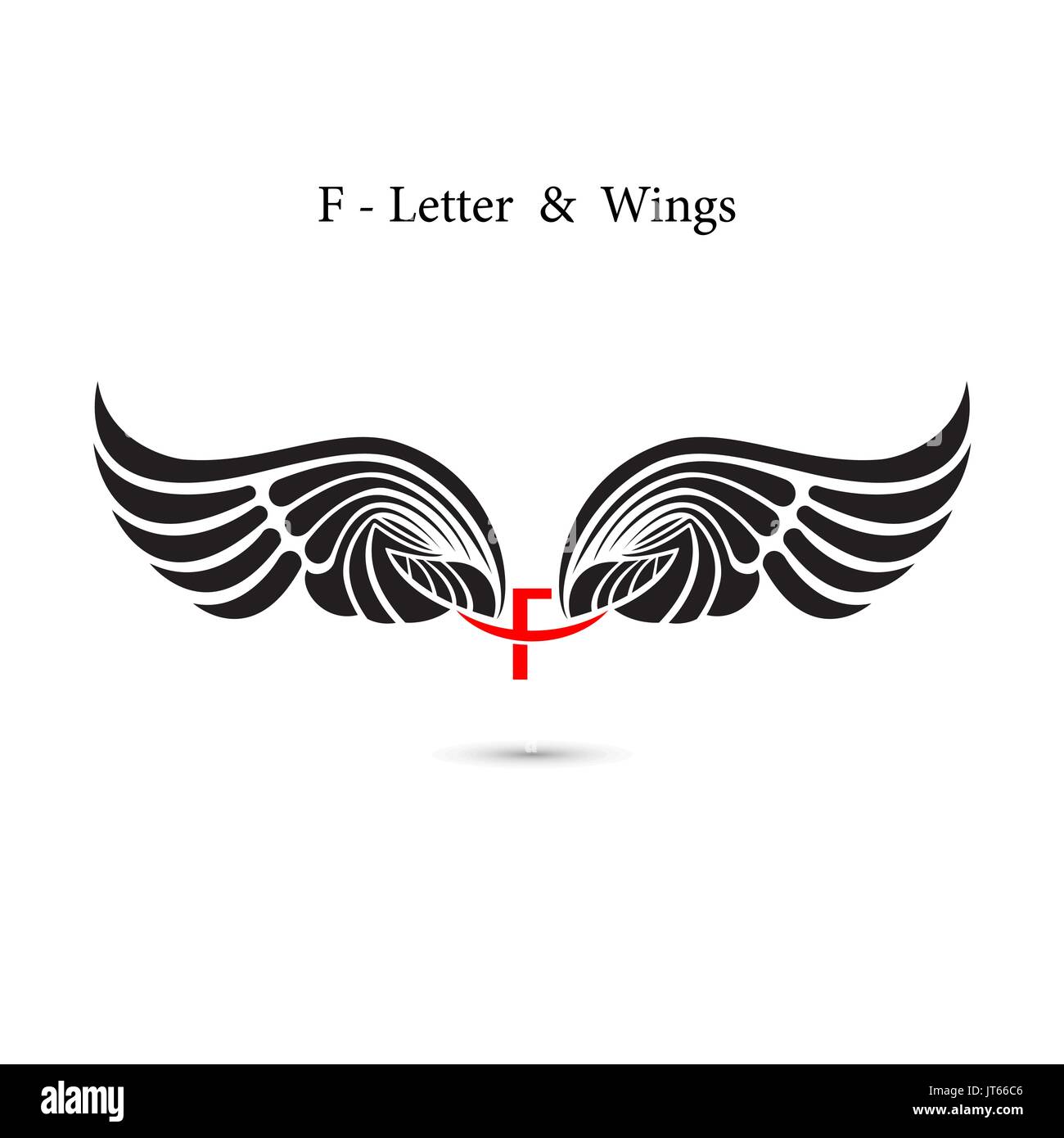 F-letter sign and angel wings.Monogram wing logo mockup.Classic emblem ...
