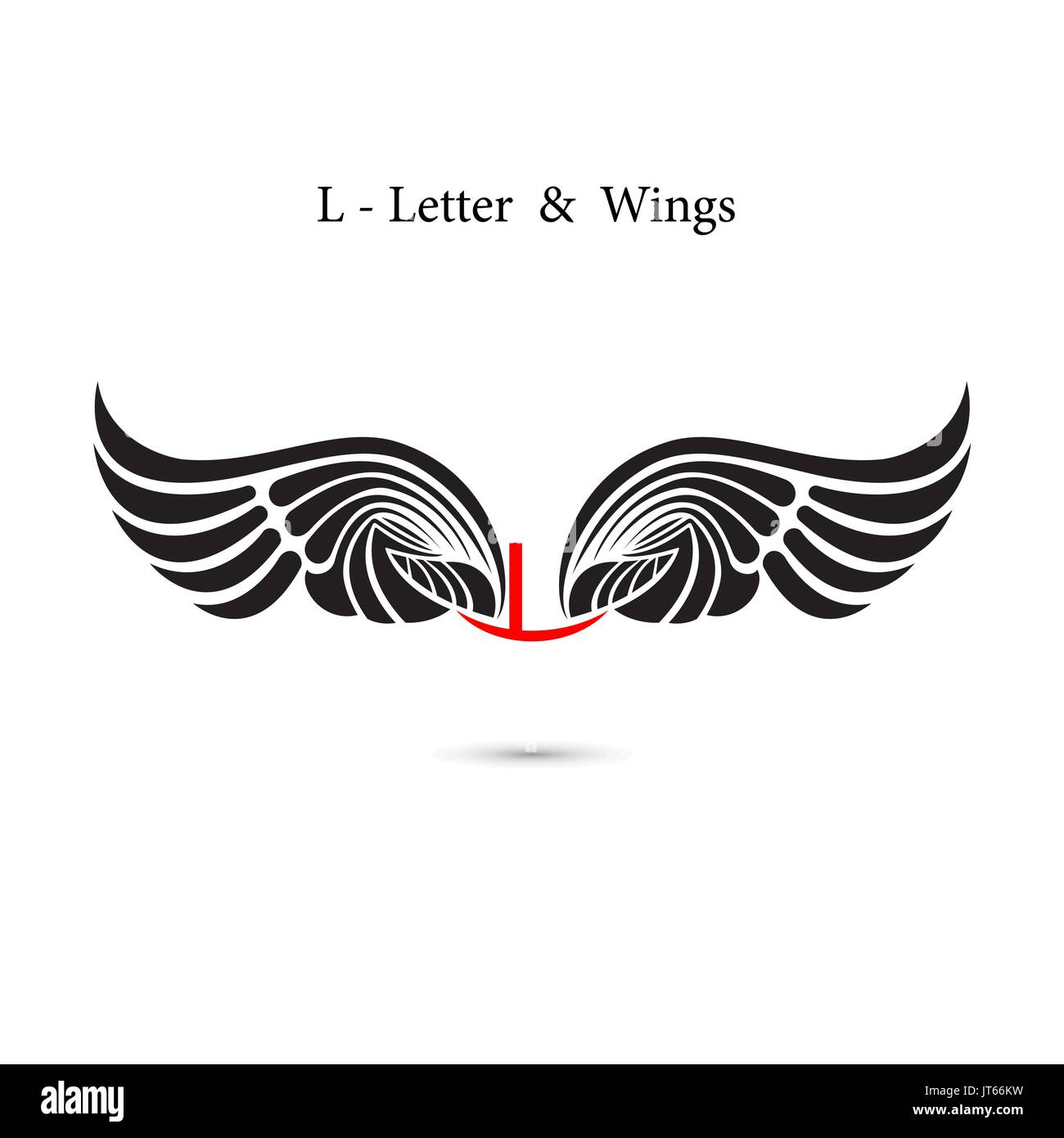 L-letter sign and angel wings.Monogram wing logo mockup.Classic emblem ...