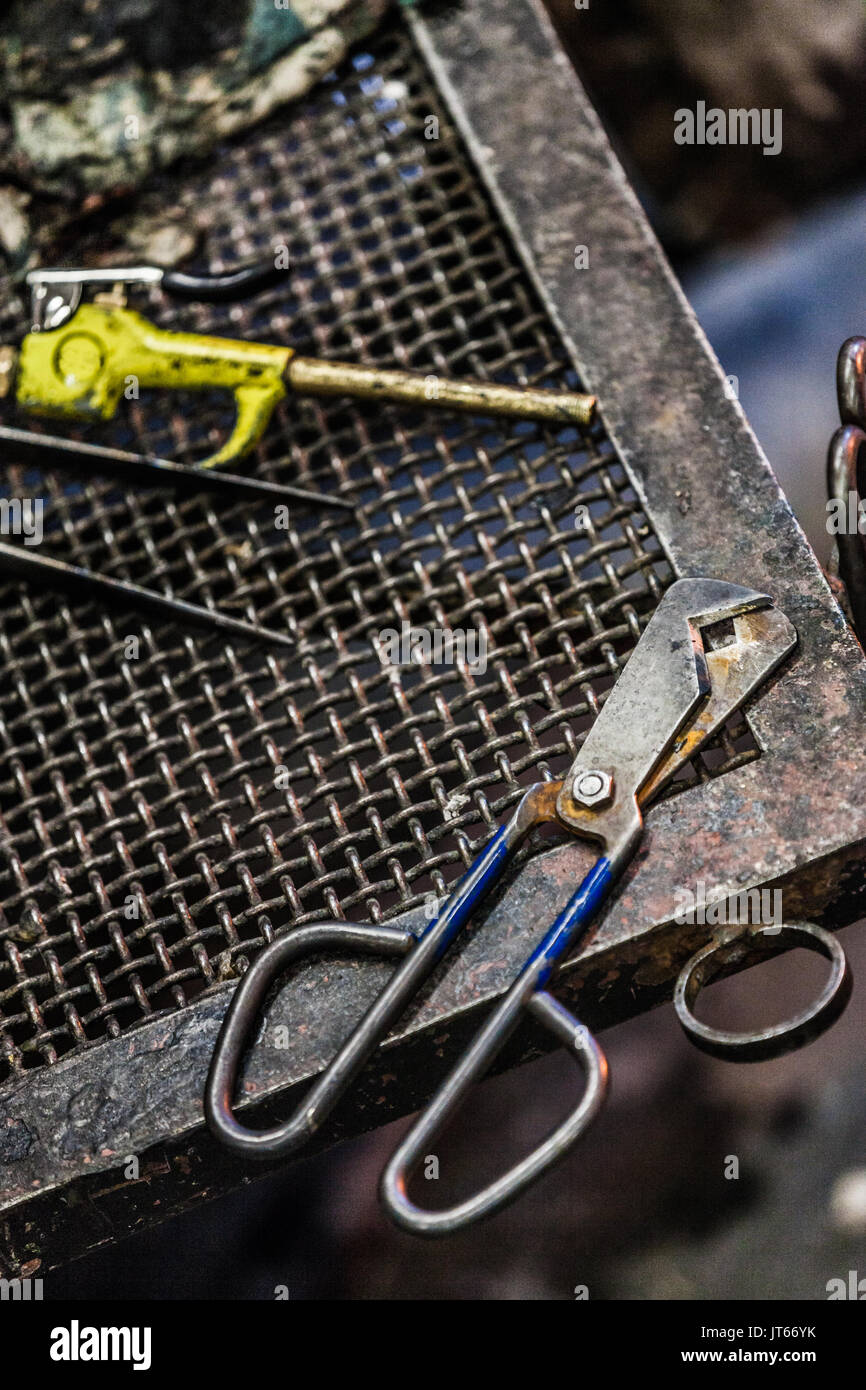 Standard Blowing Glass Diamond Shear Scissors on a Metal Table Stock ...