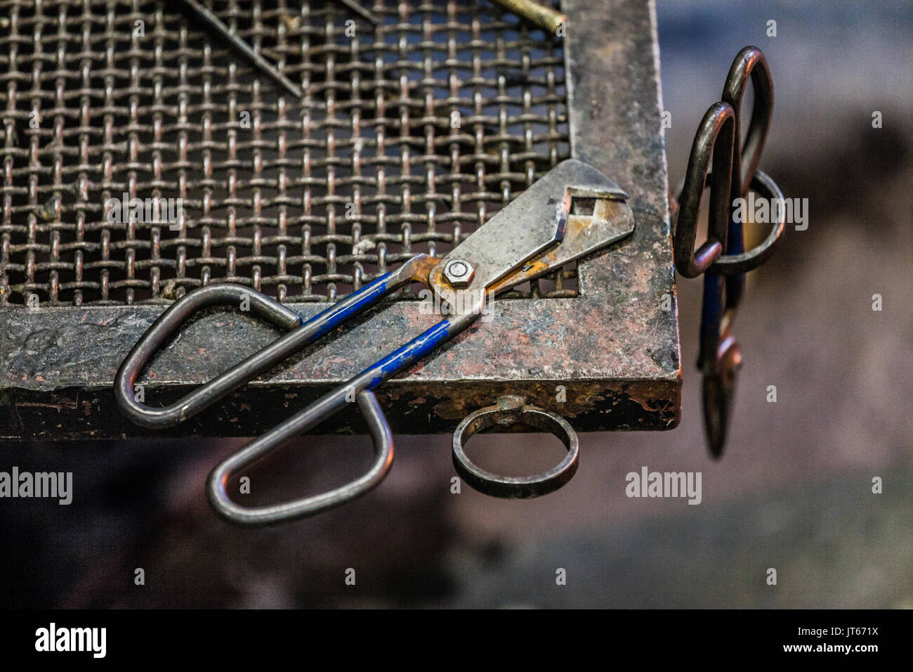 Standard Blowing Glass Diamond Shear Scissors on a Metal Table Stock ...