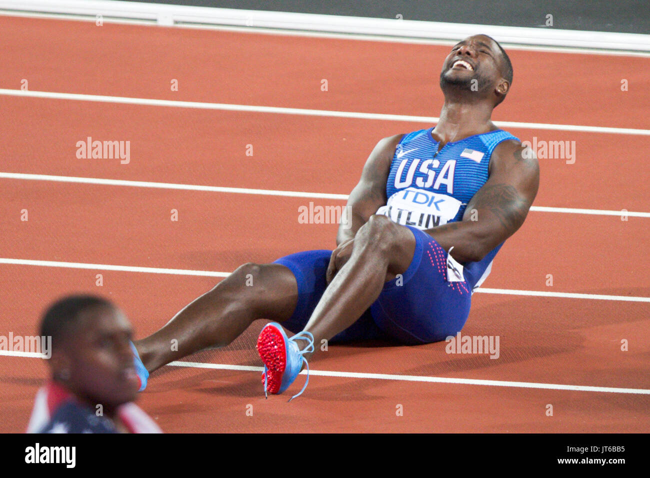 LONDON, ENGLAND - AUGUST 05: Justin Gatlin after winning the Men's 100m ...