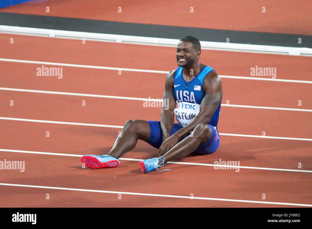 LONDON, ENGLAND - AUGUST 05: Justin Gatlin after winning the Men's 100m ...