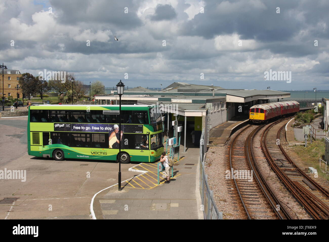 A SUNNY LANDSCAPE VIEW OF BUS AND RAIL STATION AT RYDE ON ISLE OF WIGHT ...