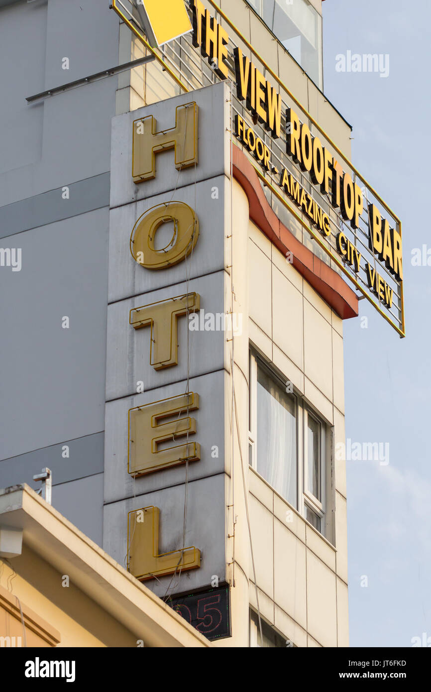 hotel accomodation sign on building facade Stock Photo - Alamy