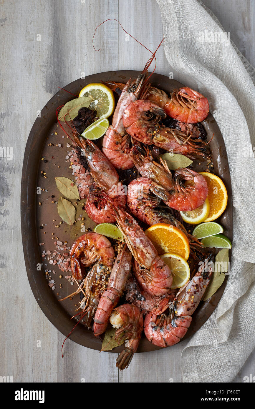 Cooked red shrimp on a light background Stock Photo - Alamy