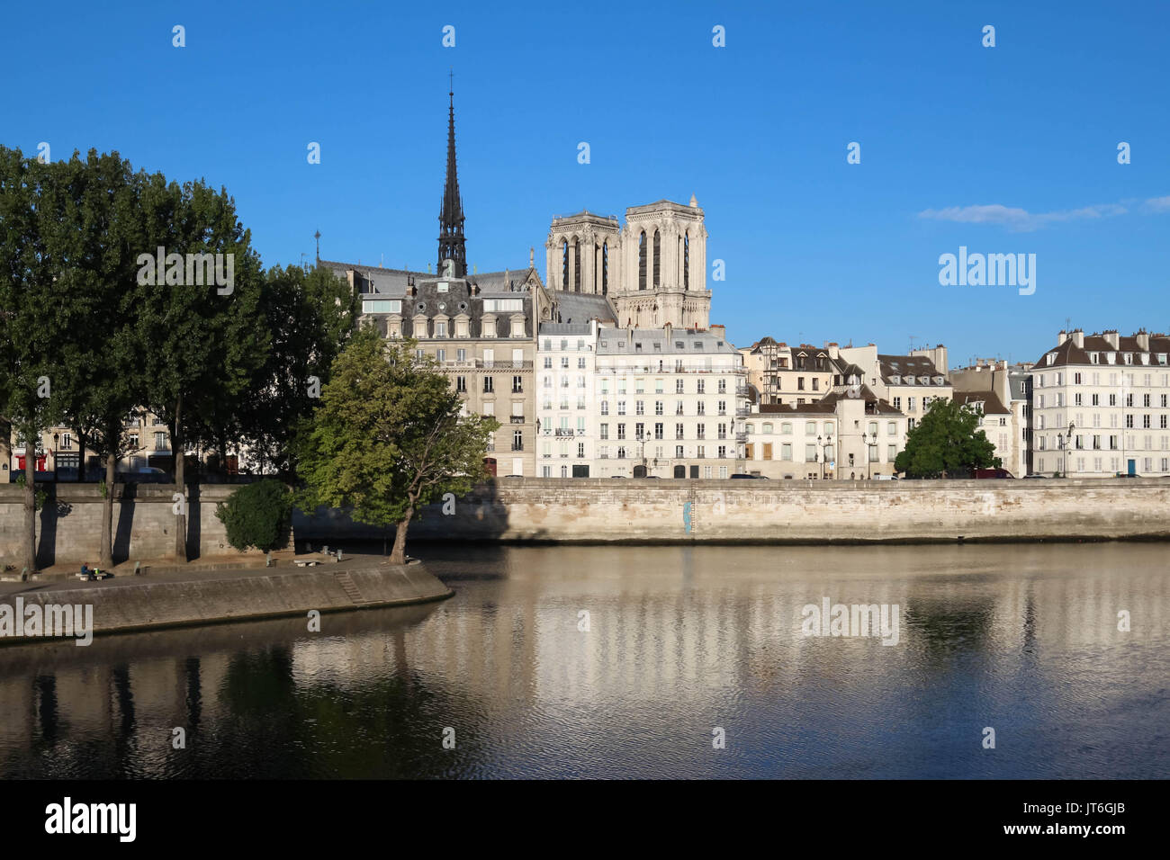 The houses in Saint-Louis Island and Notre Dame cathedral towers in the ...