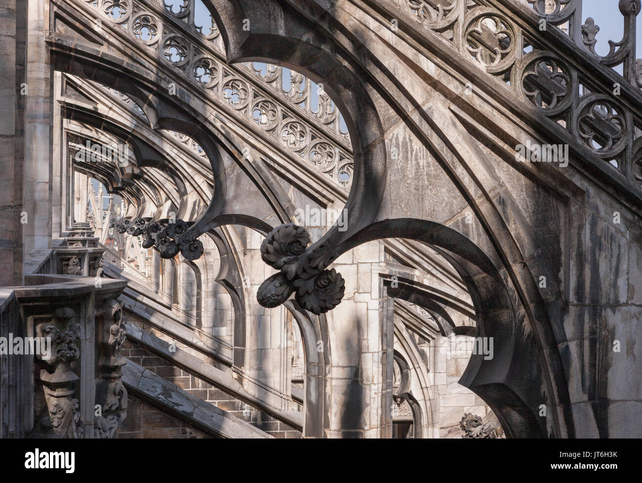 Milan, Italy - 24 May 2009: Flamboyant Gothic Flying Buttresses of the ...