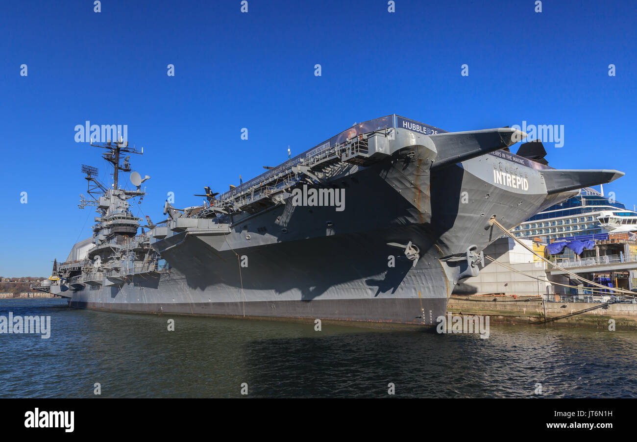 Aircraft carrier USS Intrepid. The ship is part of the Intrepid Sea, Air & Space Museum and was ...
