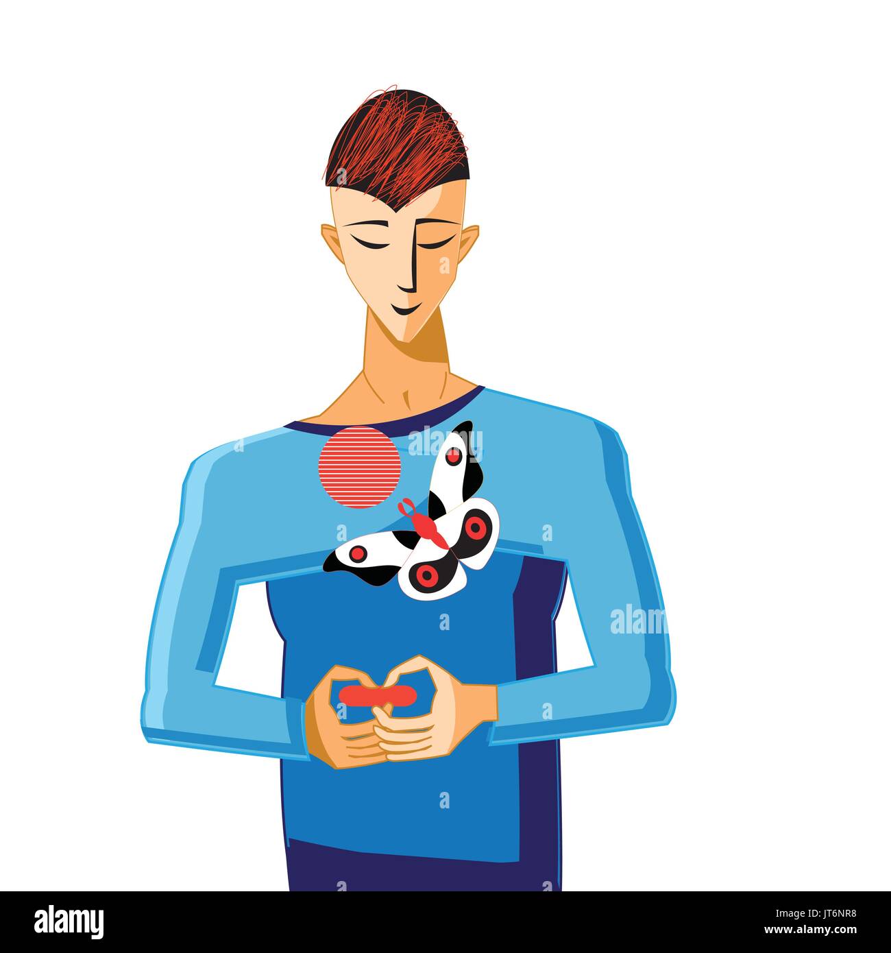 Vector portrait of a young man with a mobile on a white background ...