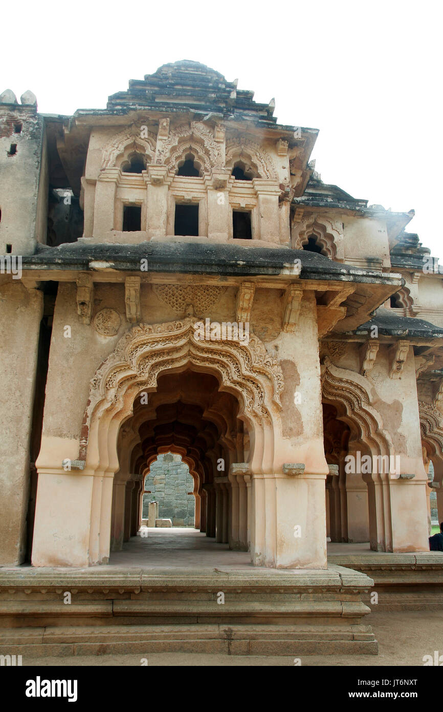 View of ornamental arches of Lotus Mahal at Hampi, Karnataka, India ...