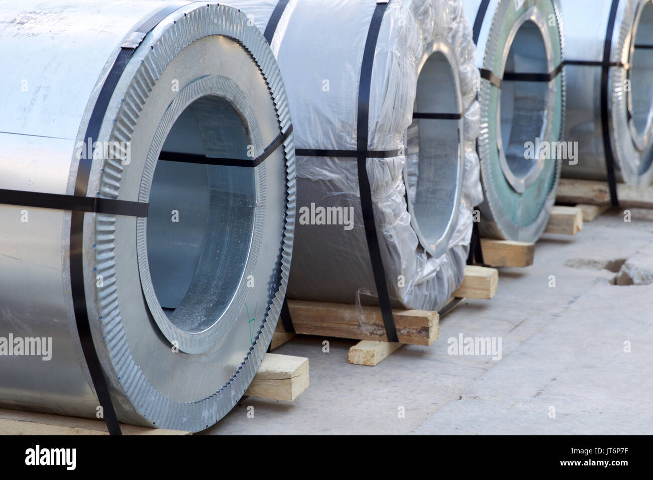 Rolls of cold-rolled galvanized steel with polymer coating in stock ...