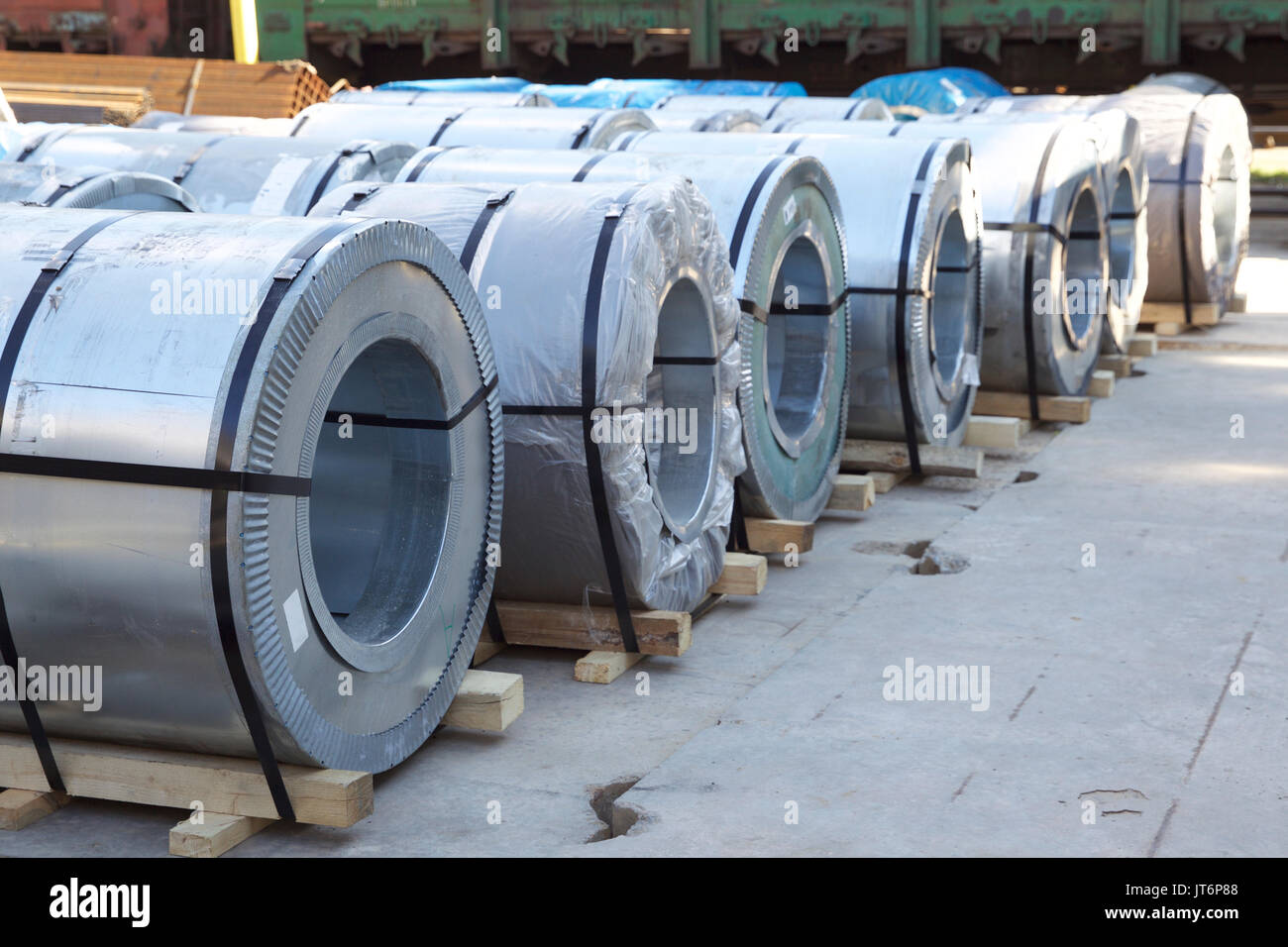 Rolls of cold-rolled galvanized steel with polymer coating in stock ...