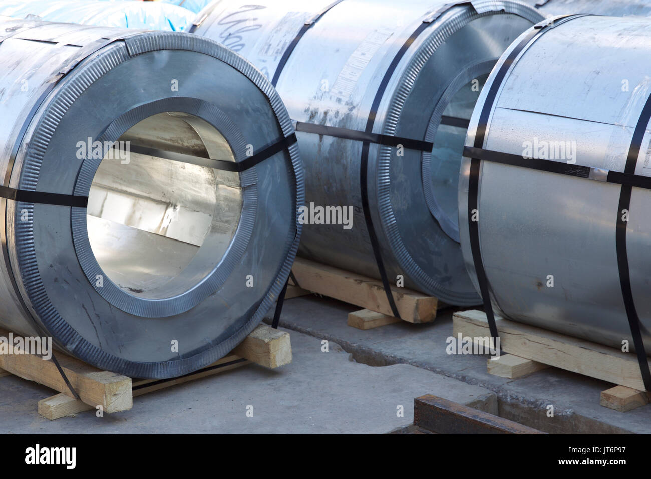 Rolls of cold-rolled galvanized steel with polymer coating in stock ...