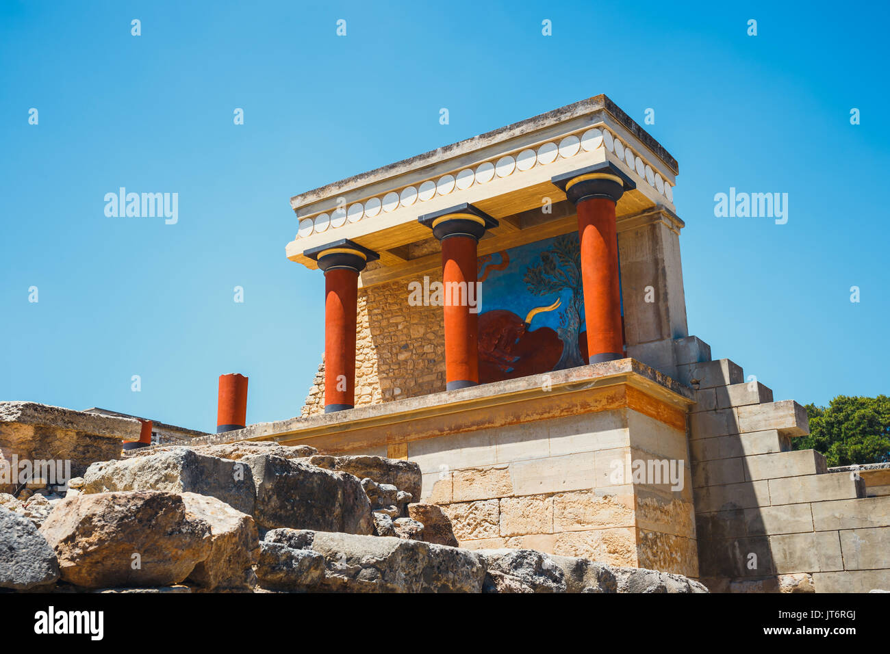 Scenic ruins of the Minoan Palace of Knossos on Crete, Greece Stock ...