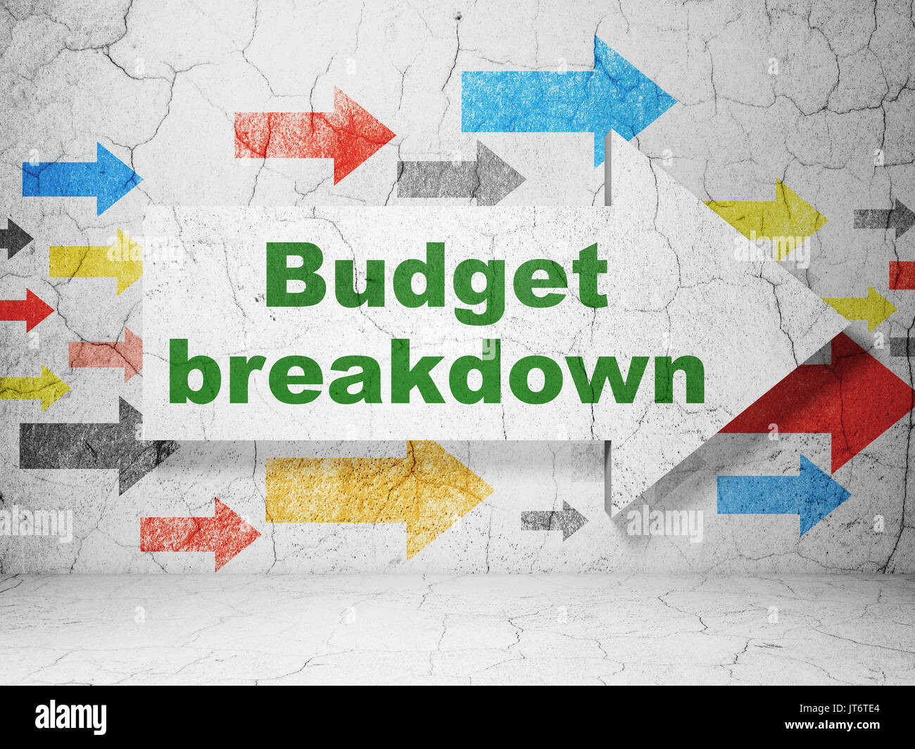 Business concept: arrow with Budget Breakdown on grunge wall background ...