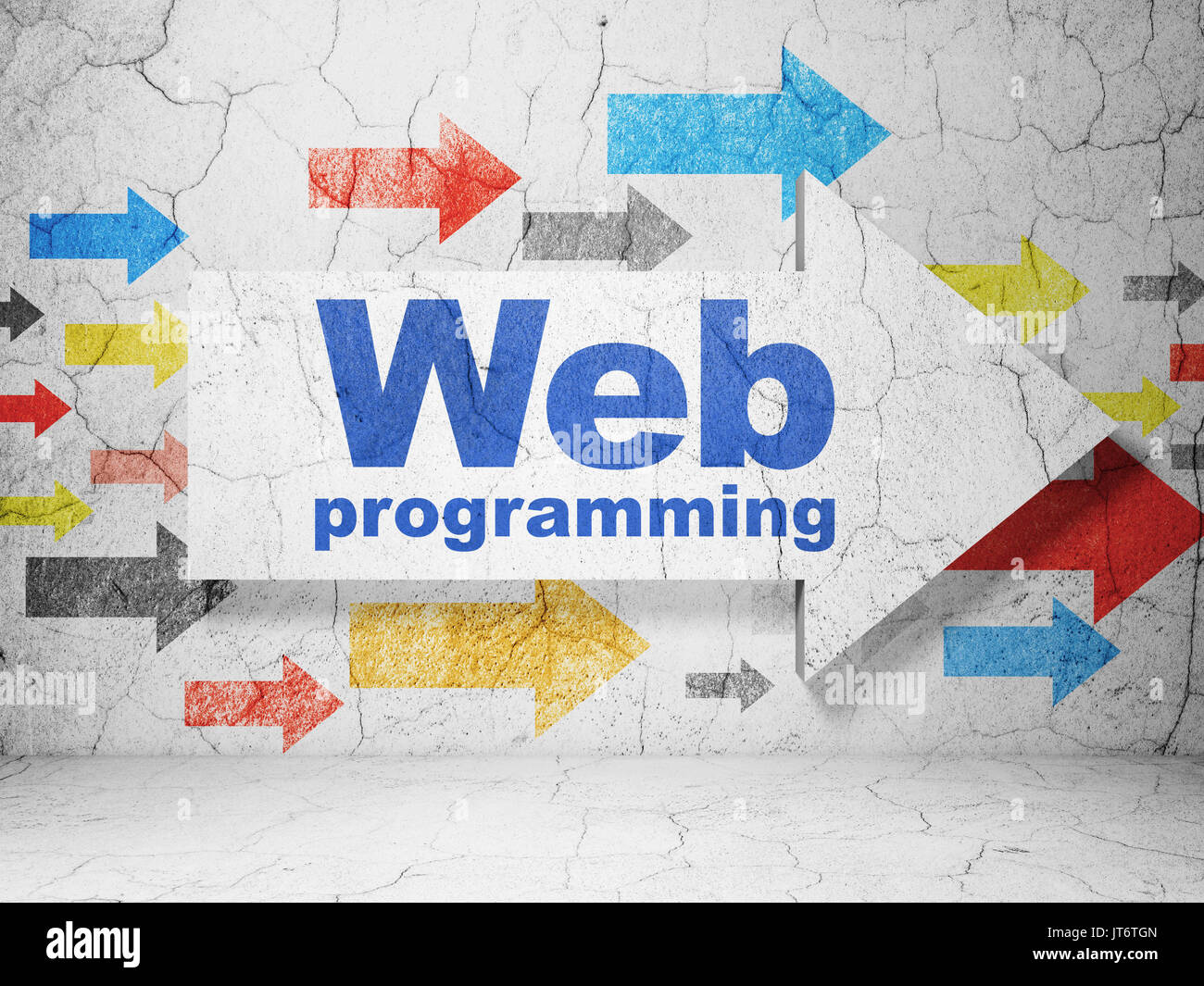 Web development concept: arrow with Web Programming on grunge wall ...