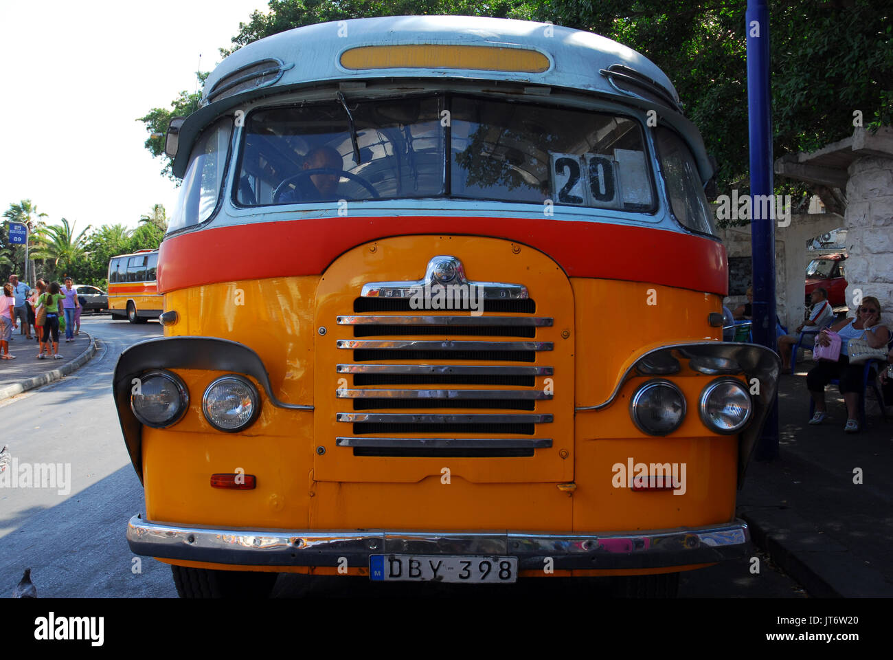 MALTA- SEPTEMBER 7: Typical maltese vintage bus stop at the city main ...