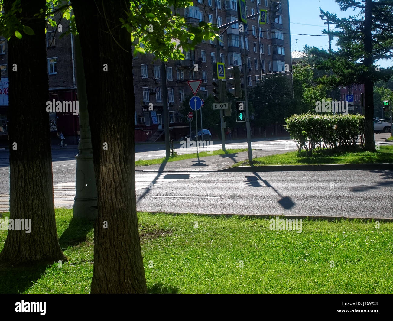 the intersection of roads on streets with residential houses,Moscow ...