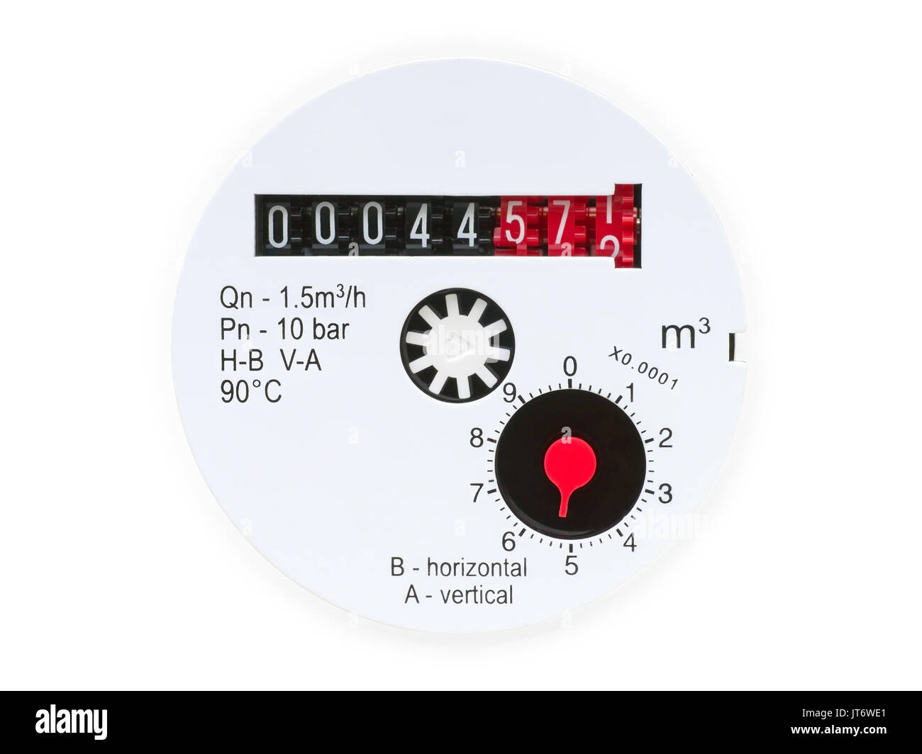 Water meter face close up view. Isolated on white with clipping path ...