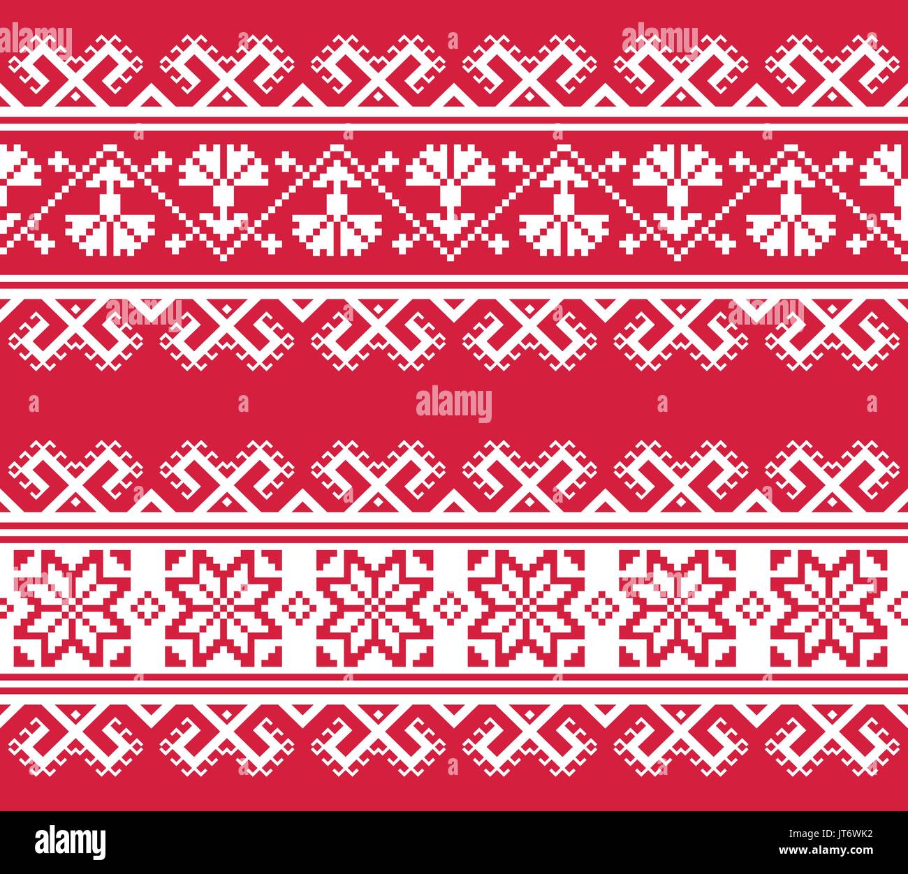 Ukrainian or Belarusian folk art embroidery pattern in red an white ...