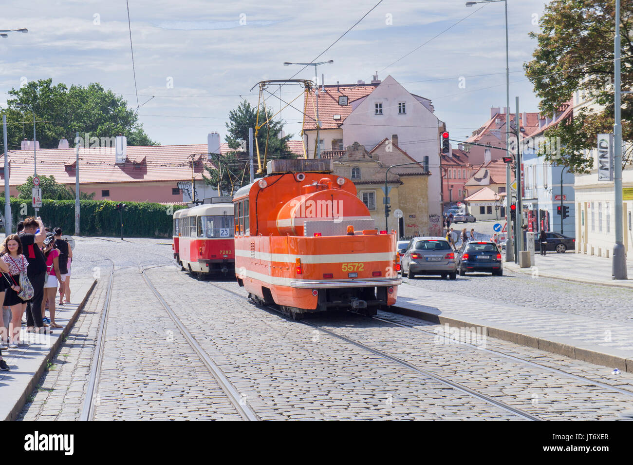 Grease Tram, red T3 tram Stock Photo - Alamy
