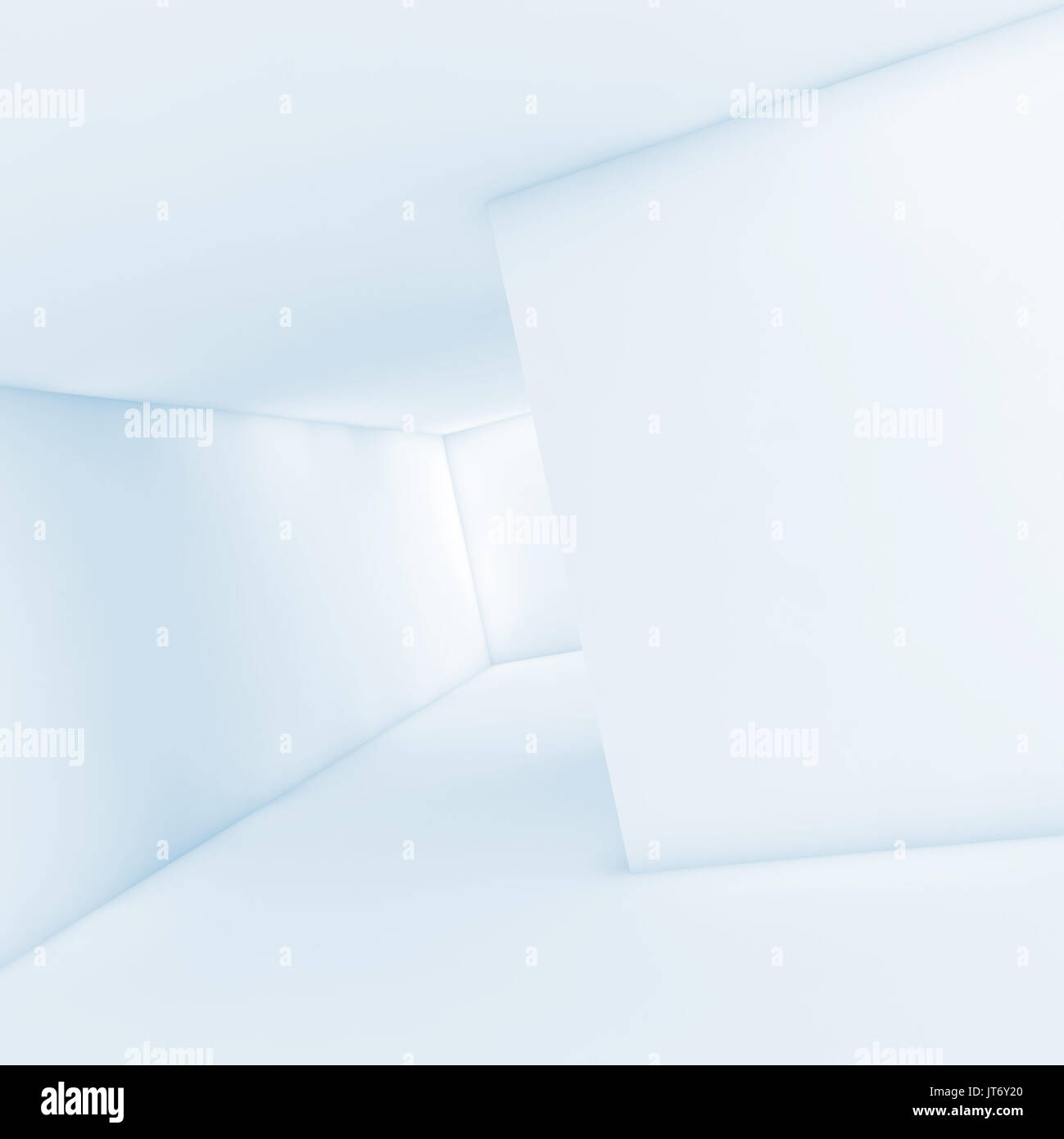 Abstract white empty interior with cube shaped column. Square blue ...