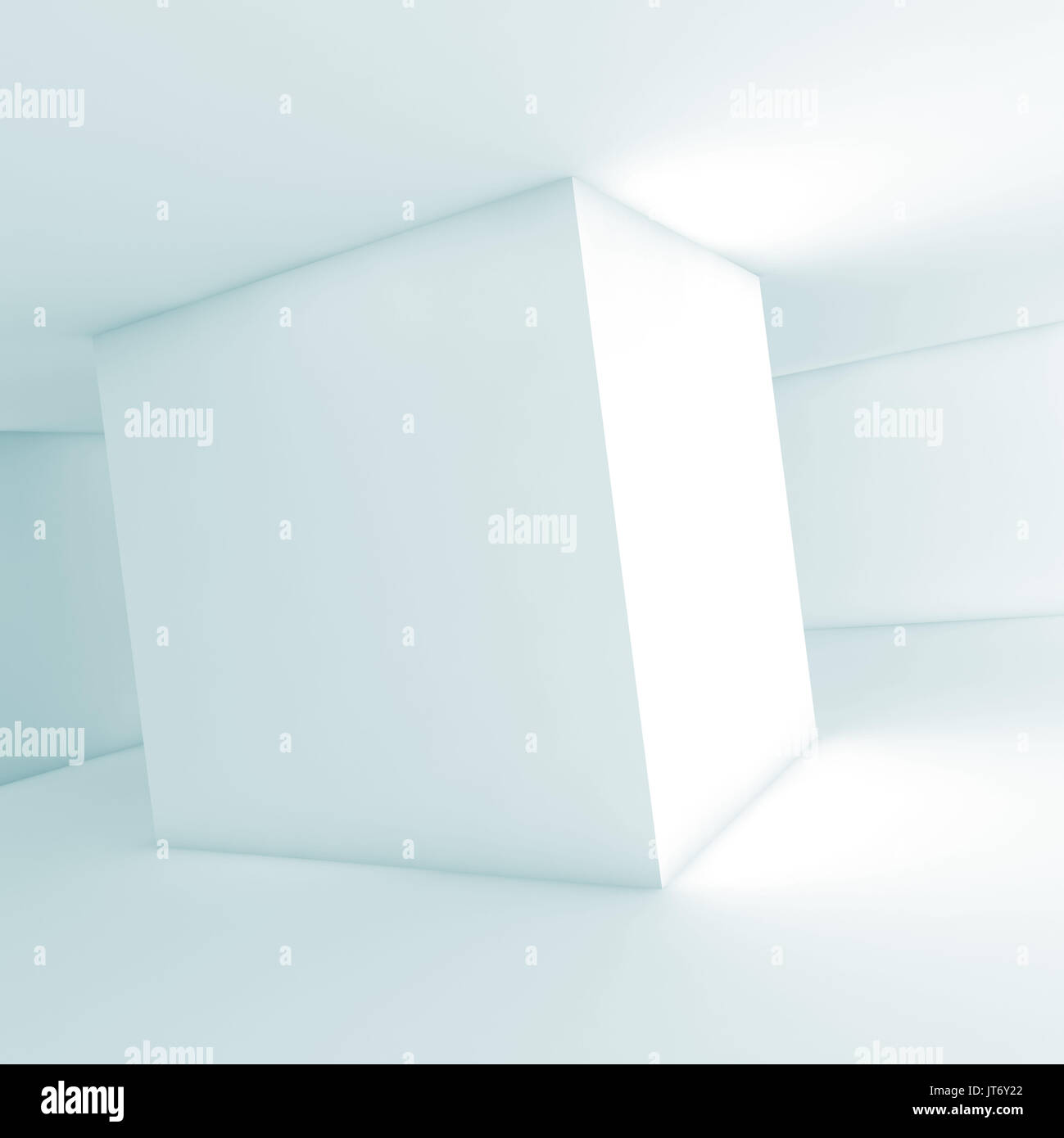 Abstract white empty interior with cube shaped column. Square 3d ...