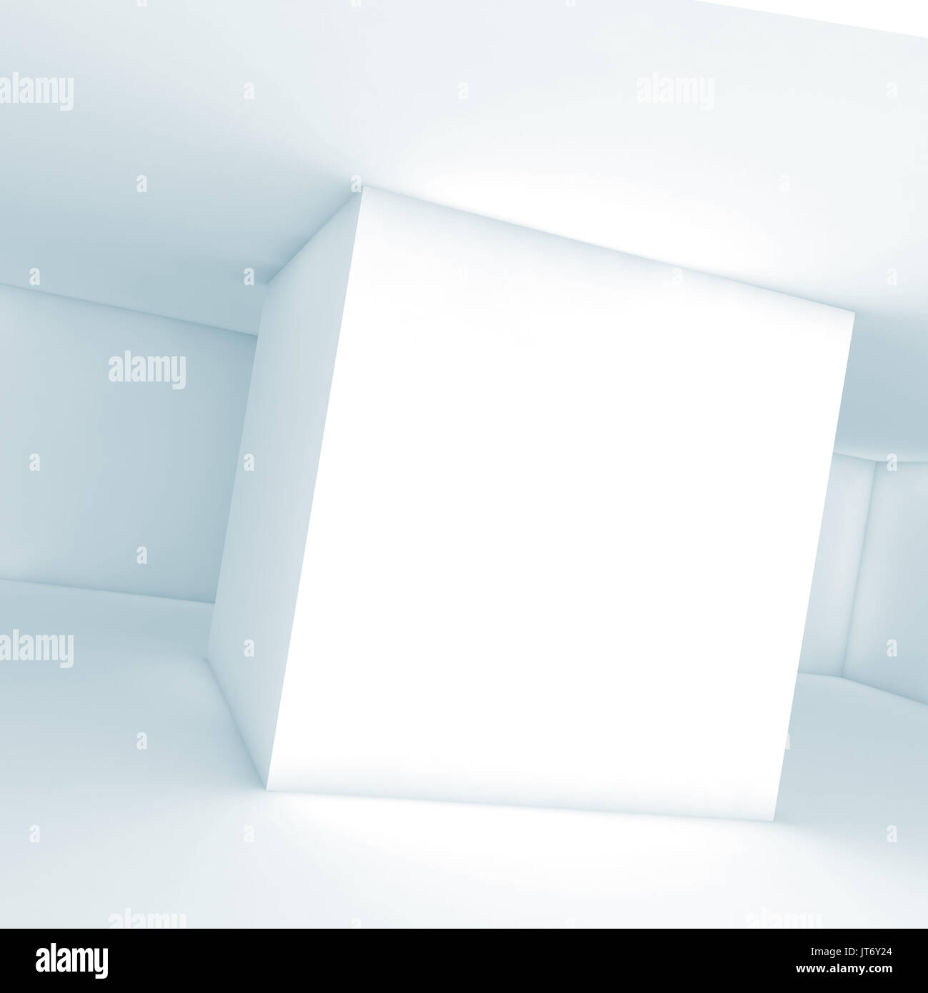 Abstract white empty interior with cube shaped column. Square 3d ...