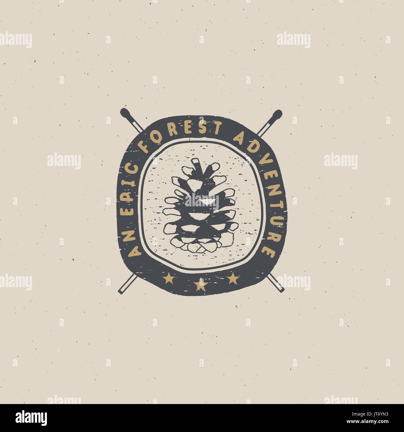 Vintage hand drawn forest adventure badge and emblem. Hiking label ...