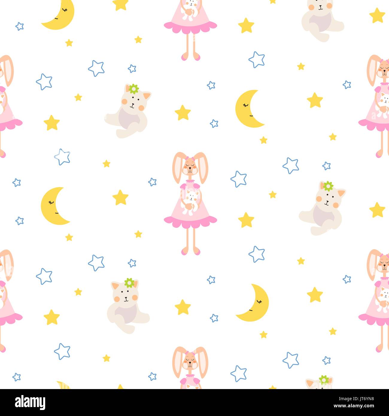 Pajamas pattern with tilda bunny, bear plush toy seamless vector Stock ...