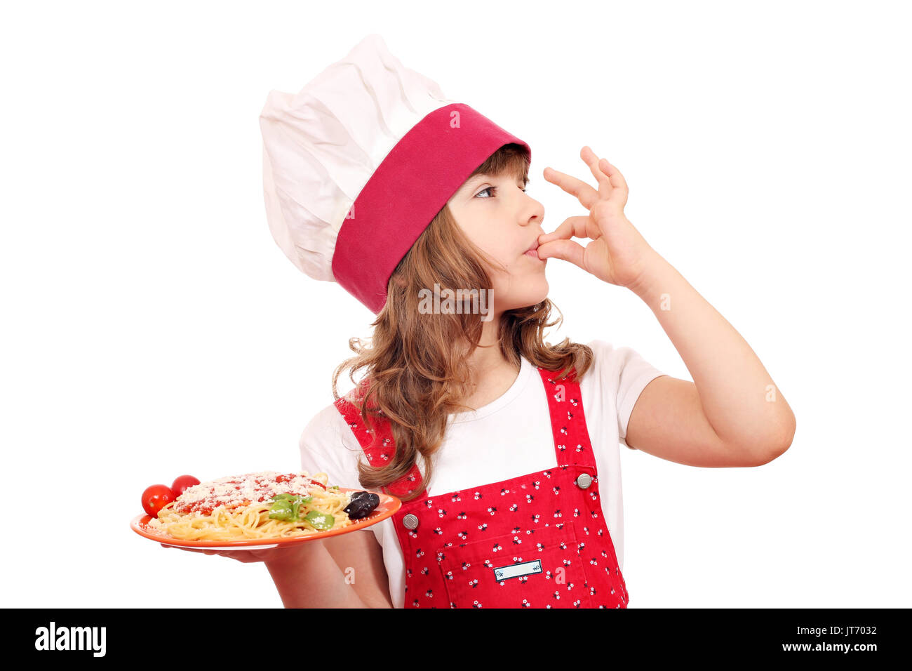 little girl cook enjoying a delicious spaghetti Stock Photo - Alamy