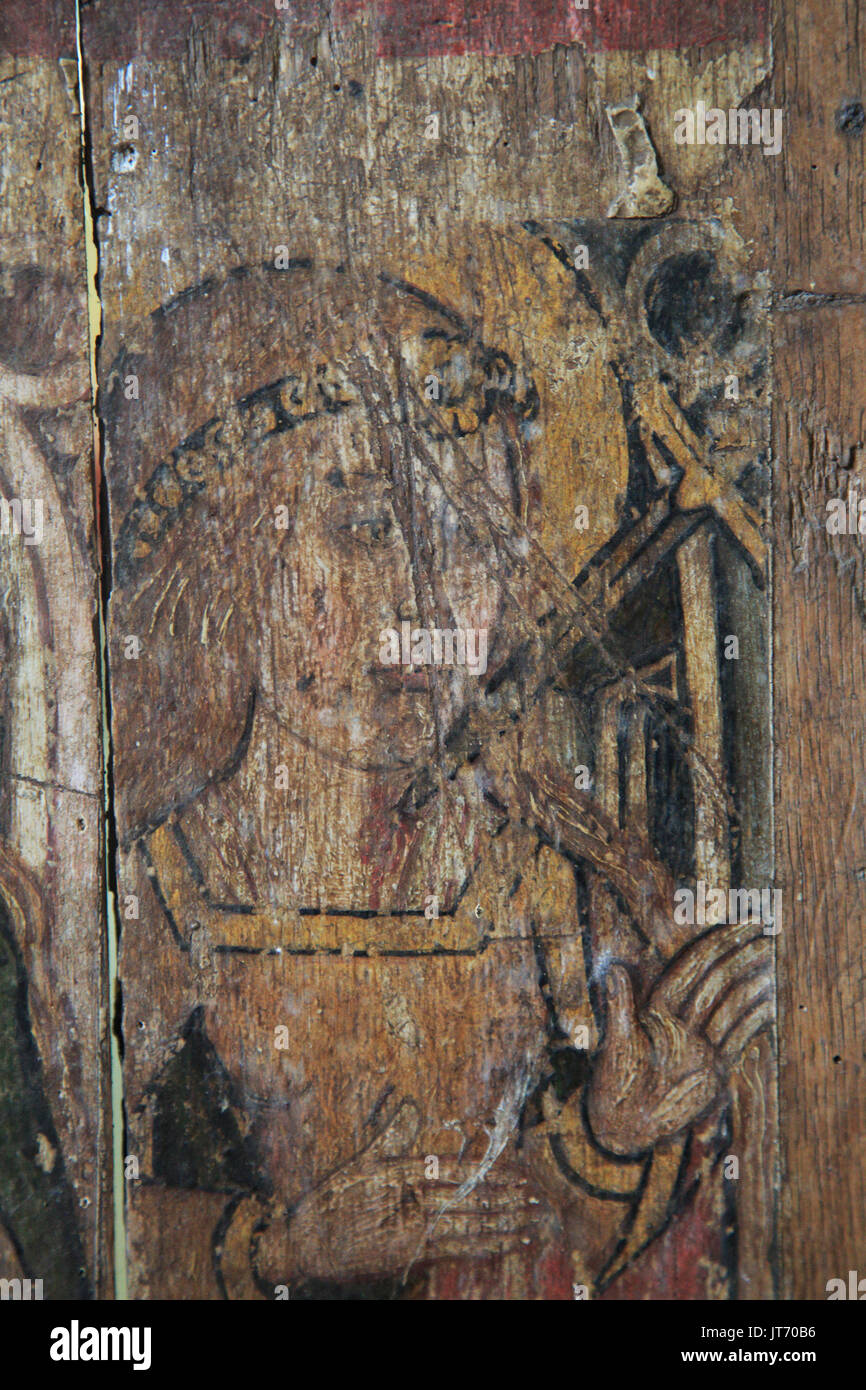 Saint Agnes medieval rood screen paintings, St Andrew church, Westhall ...