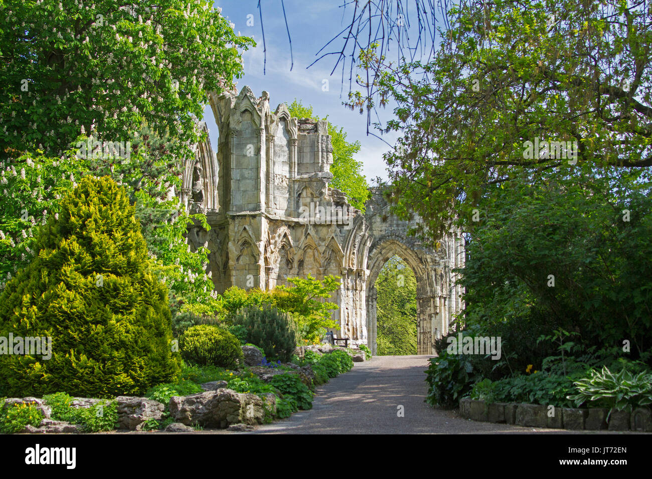 Ornate ruins of Saint Mary's Benedictine abbey / monastery under blue ...