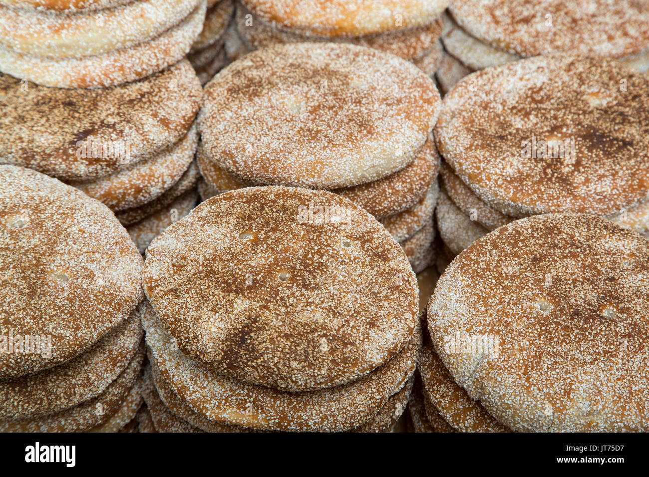 Sale of typical Moroccan bread. Souk Medina of Fez, Fes el Bali ...