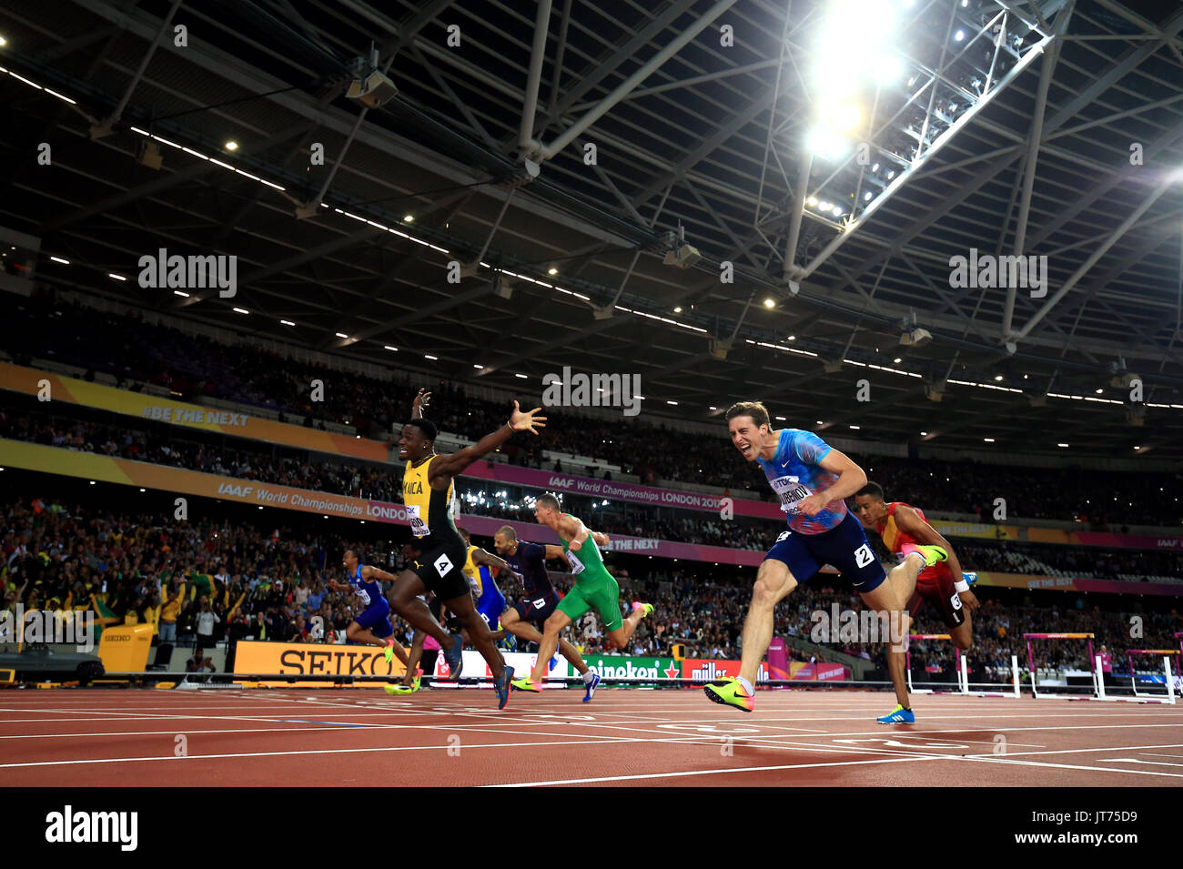 Jamaica's Omar Mcleod wins the Men's 110m Hurdles final ahead of ...