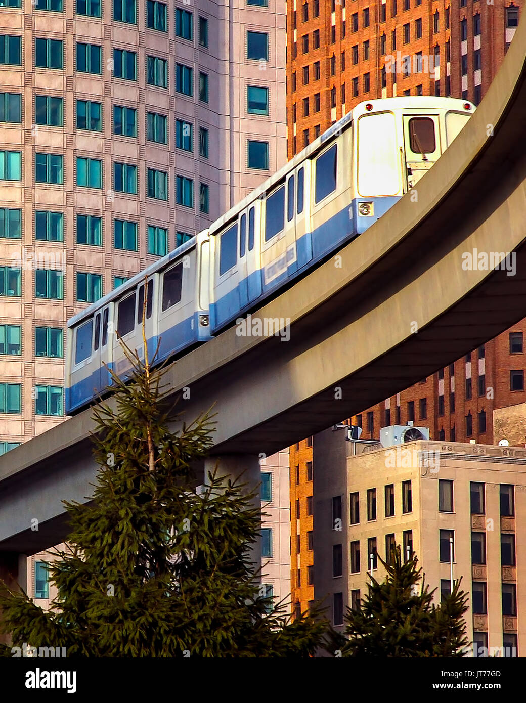 Downtown Detroit monorail mas transit for tourism and commute Stock ...