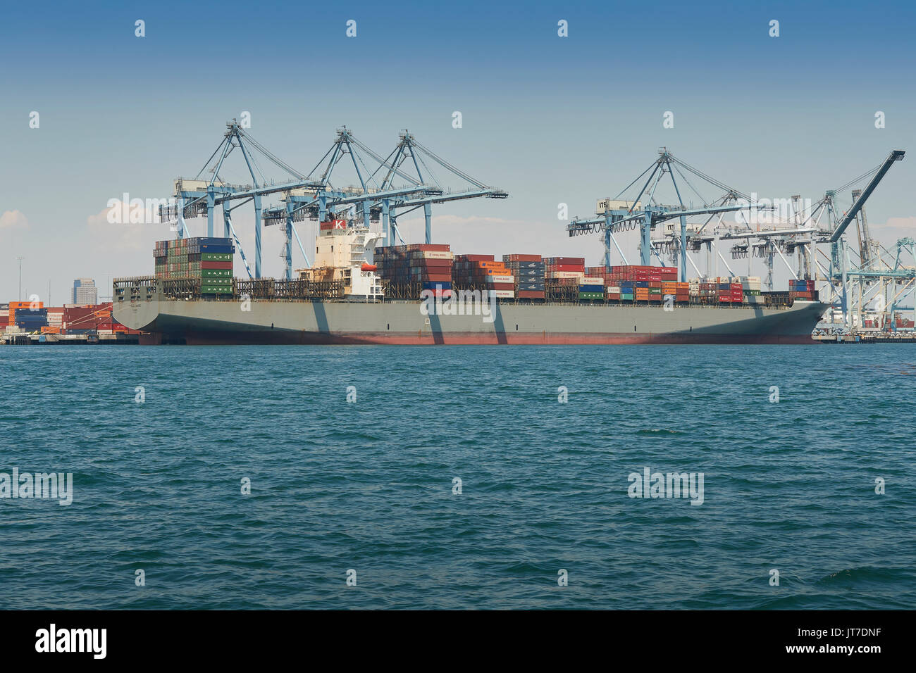 K Line Container Ship, Harbour Bridge, Unloading In The Port of Long ...
