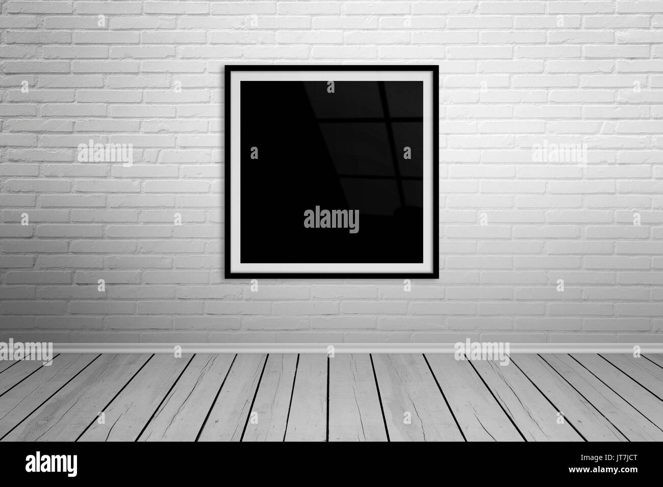 Square frame on brick wall mockup Stock Photo - Alamy