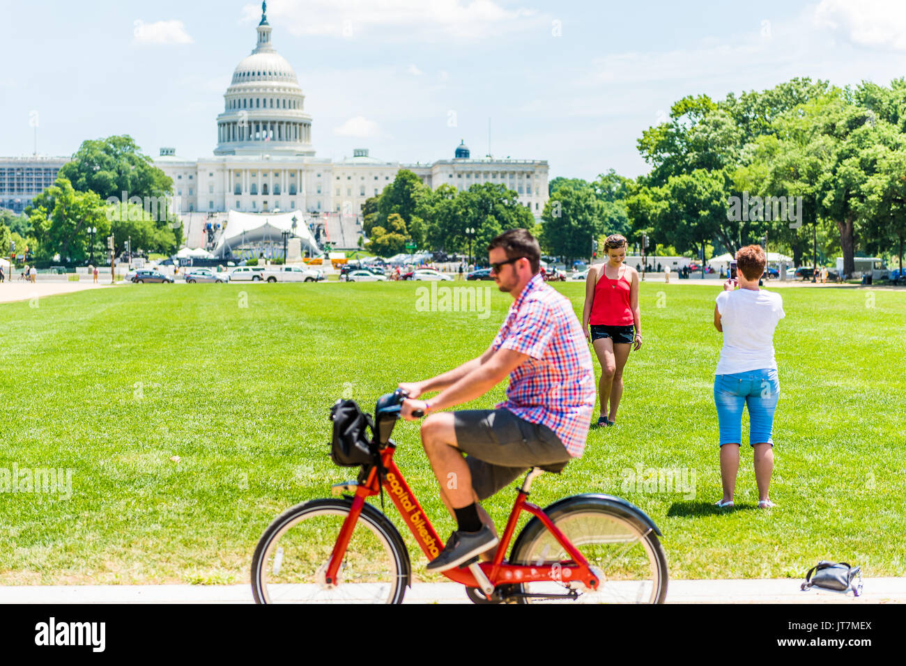Washington DC, USA - July 3, 2017: Tourists taking pictures in front of ...