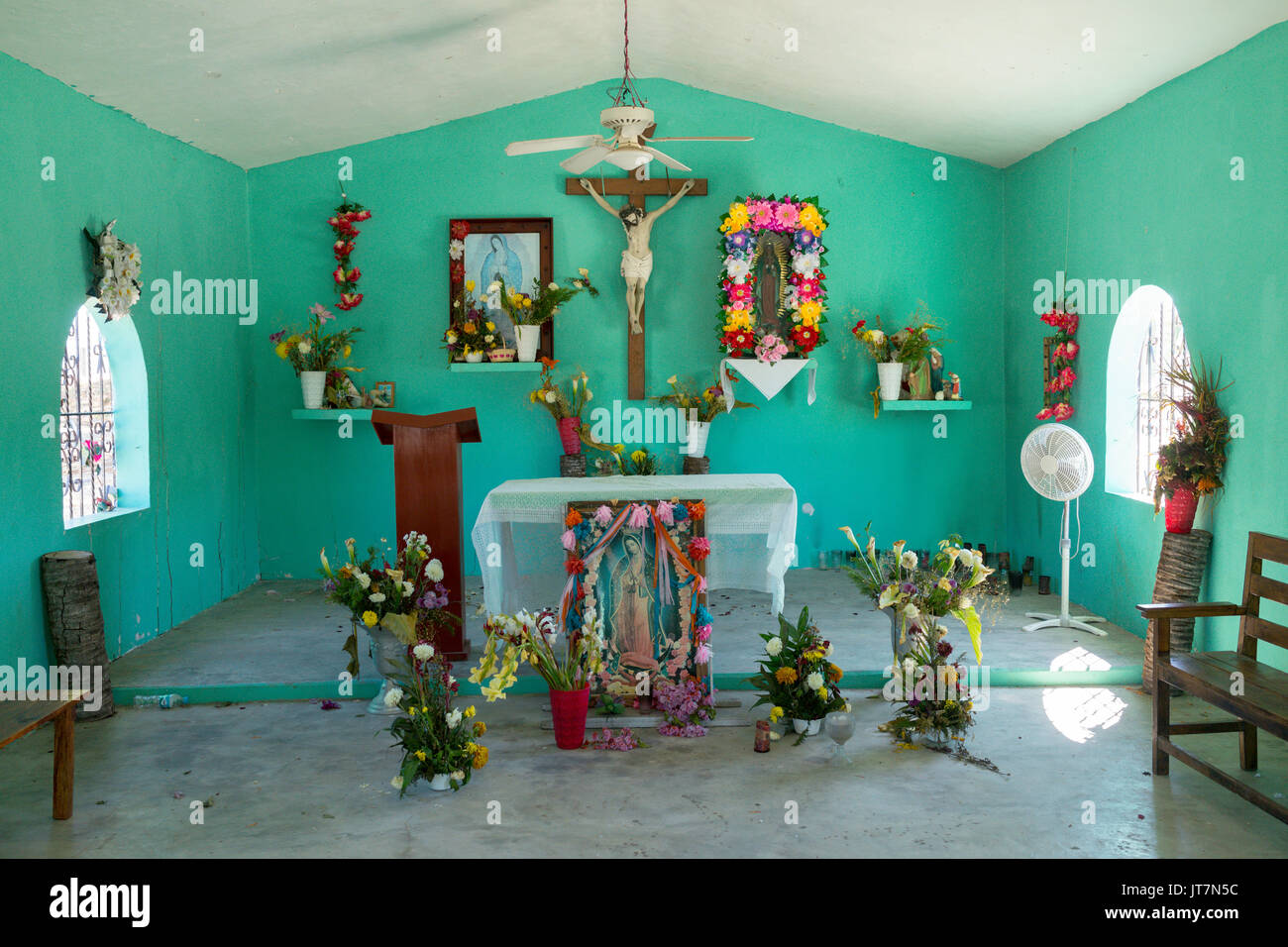 small catholic chapel in a fishing village on the coast of Mexico Stock ...