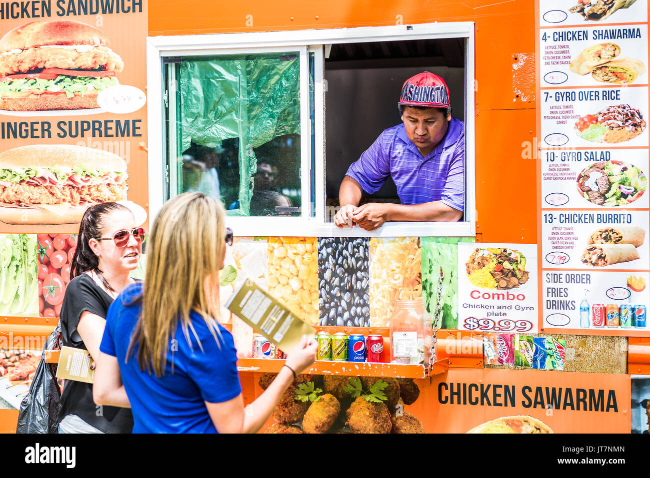 Washington DC, USA - July 3, 2017: Food trucks on street by National ...