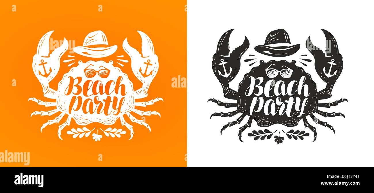 Crab, typographic design. Travel, journey concept. Beach party ...
