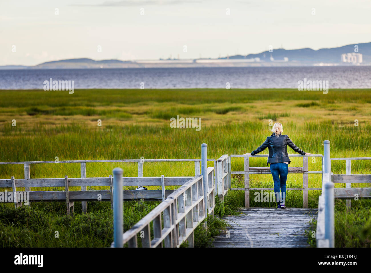 Lonely Young Woman Looking at the Amazing Calm Landscape from a Wood ...